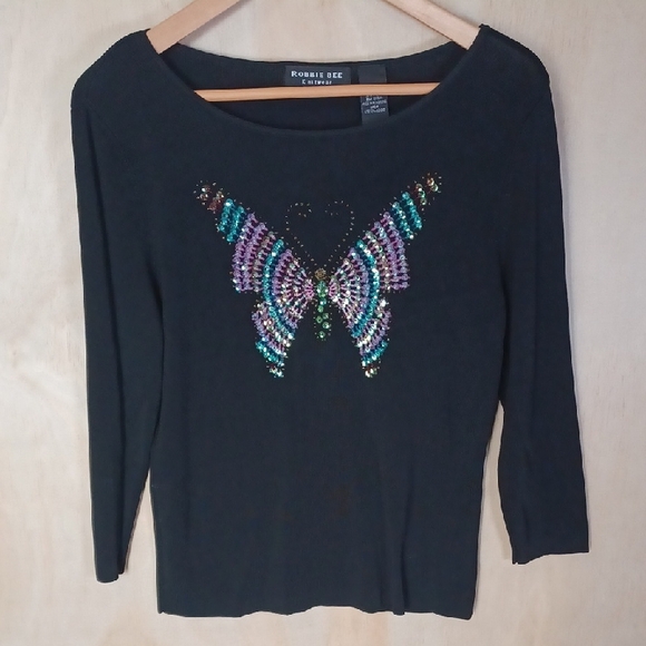 Robbie Bee | Tops | Robbie Bee Knitwear 34 Sleeve Top Colorful Sequins ...